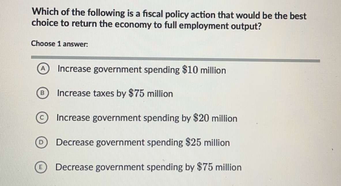 Solved Which of the following is a fiscal policy action that | Chegg.com