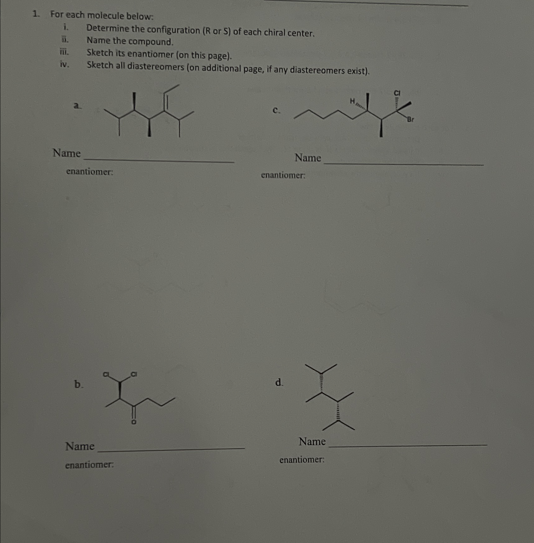 Solved For each molecule below:i. ﻿Determine the | Chegg.com