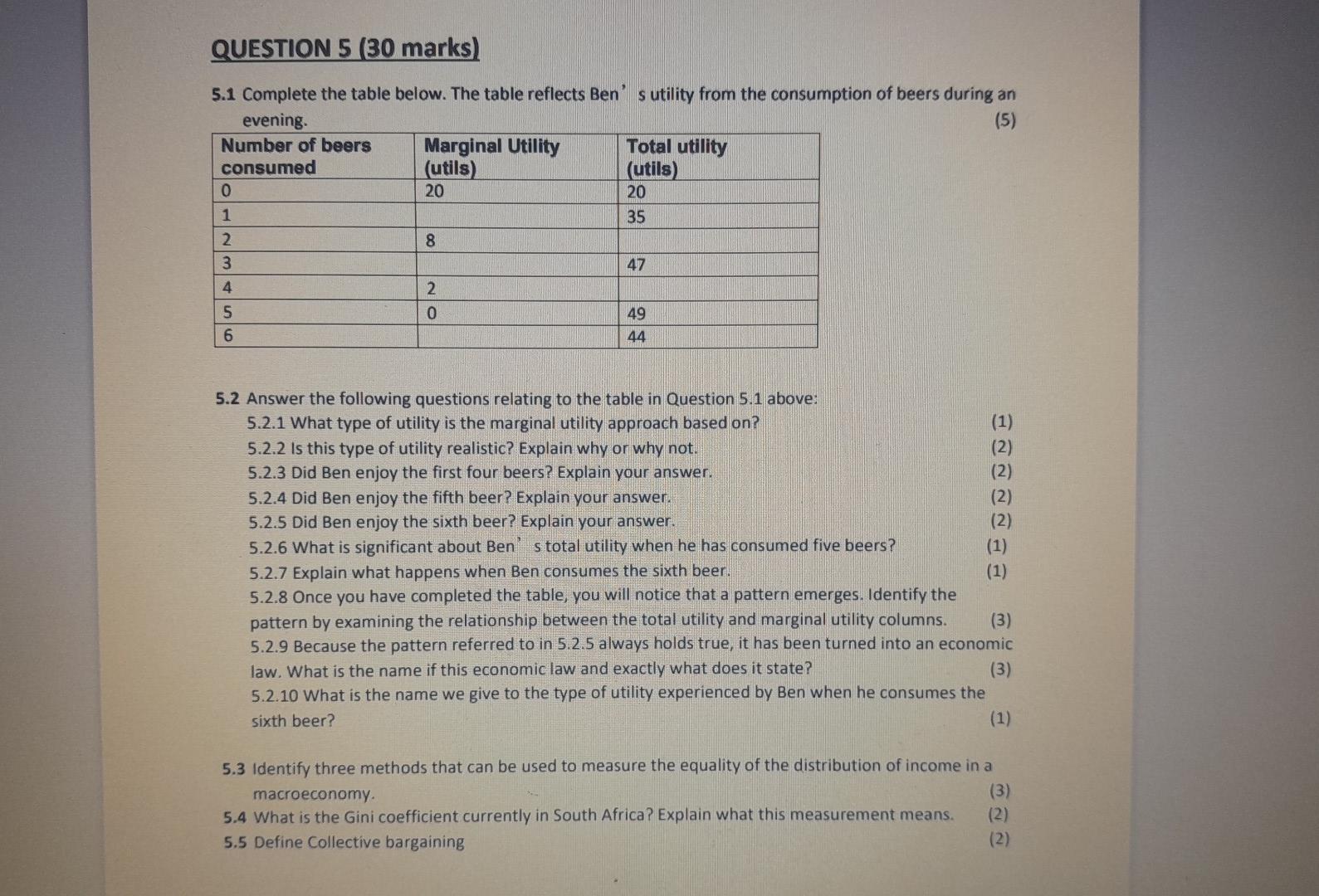 Solved 5.1 Complete the table below. The table reflects | Chegg.com