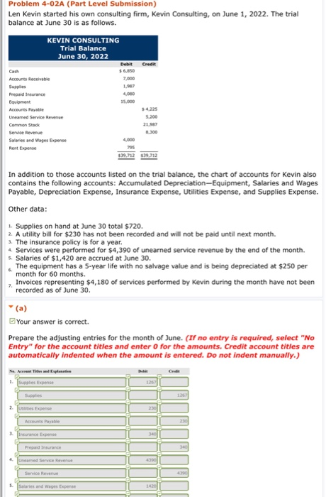 Solved Problem 4-02A (Part Level Submission) Len Kevin | Chegg.com