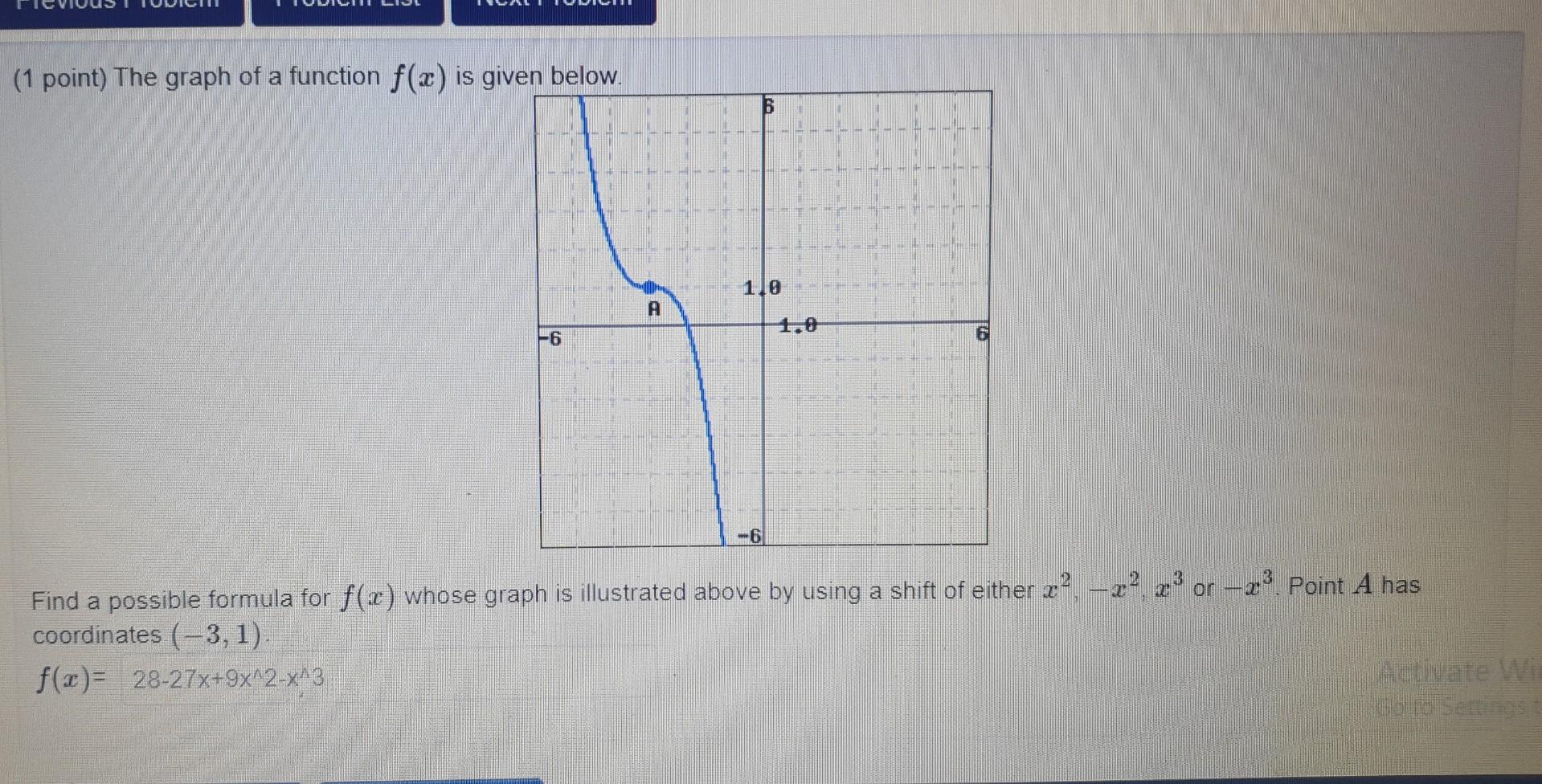 Solved (1 point) The graph of a function f(x) is given helnw | Chegg.com
