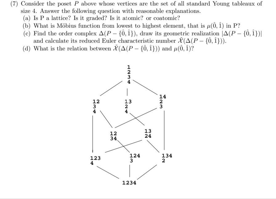 Solved (7) Consider the poset P above whose vertices are the | Chegg.com