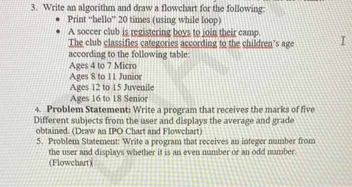 Solved I 3. Write an algorithm and draw a flowchart for the | Chegg.com