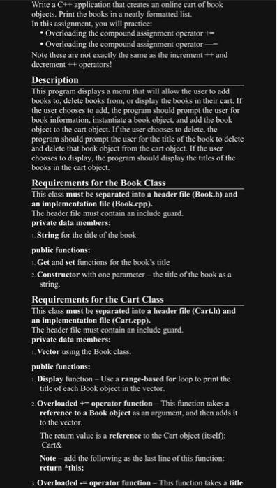 Solved C++I need 4 files a book.h book.cpp Cart.h Cart.cpp | Chegg.com