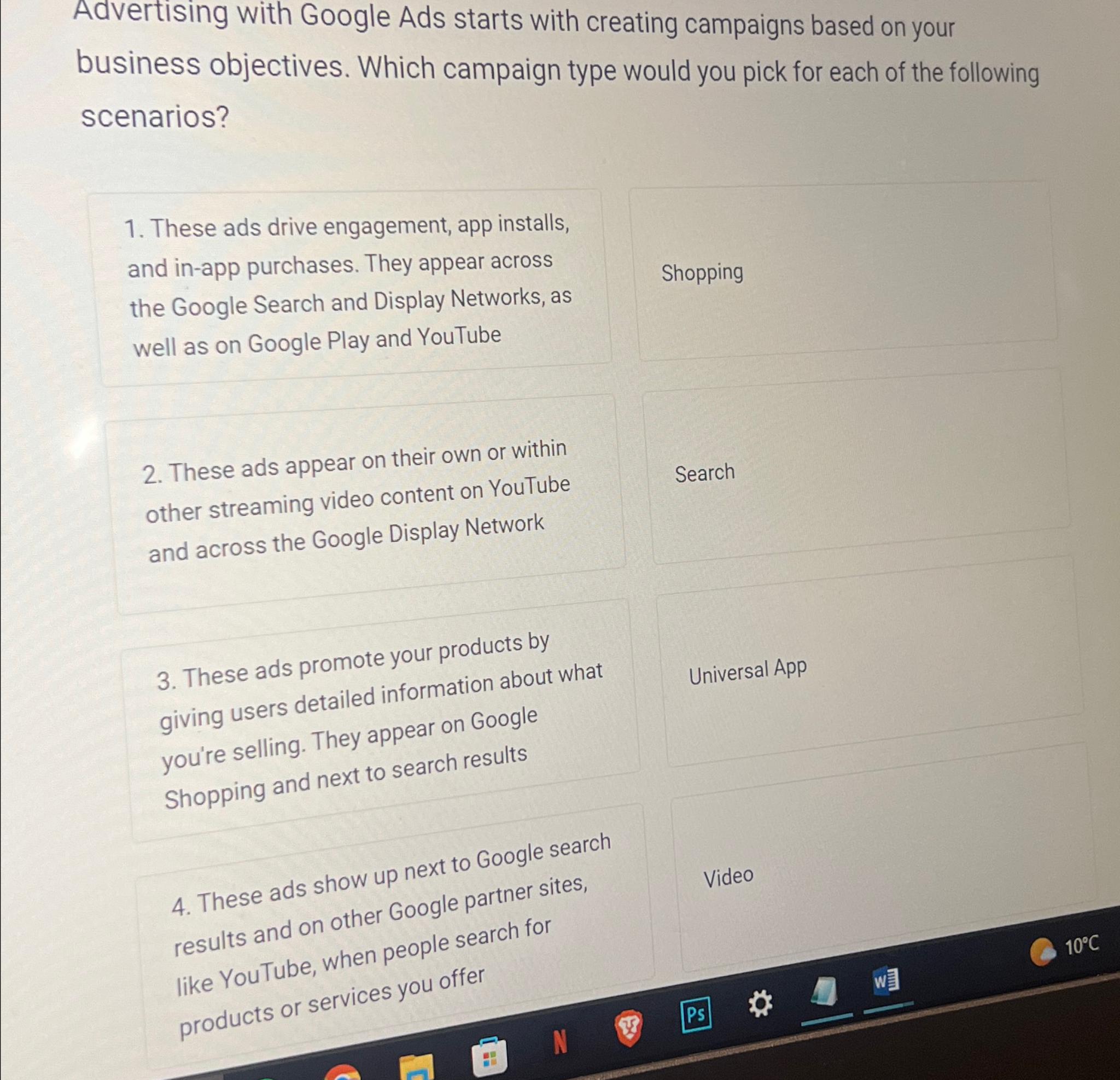 Solved Advertising with Google Ads starts with creating | Chegg.com