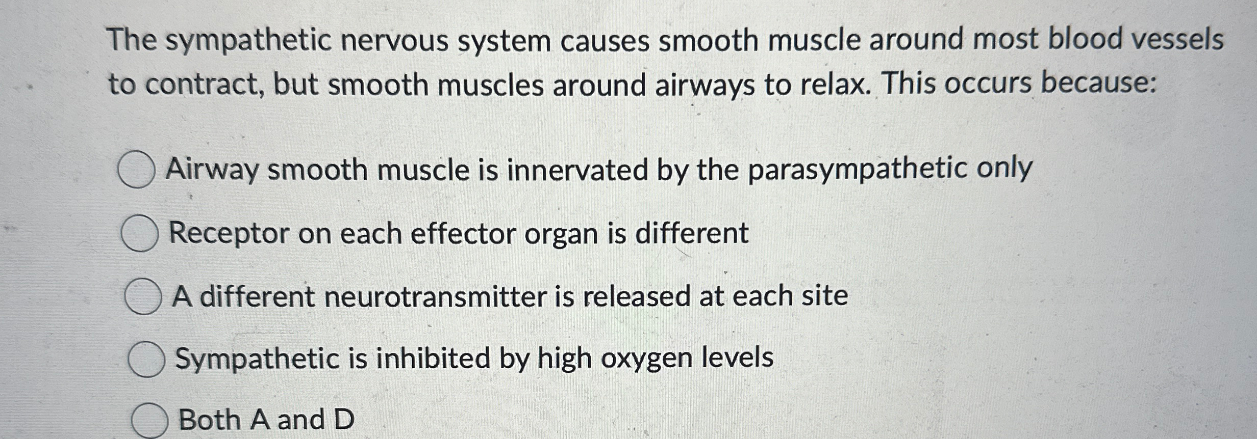 Solved The sympathetic nervous system causes smooth muscle | Chegg.com