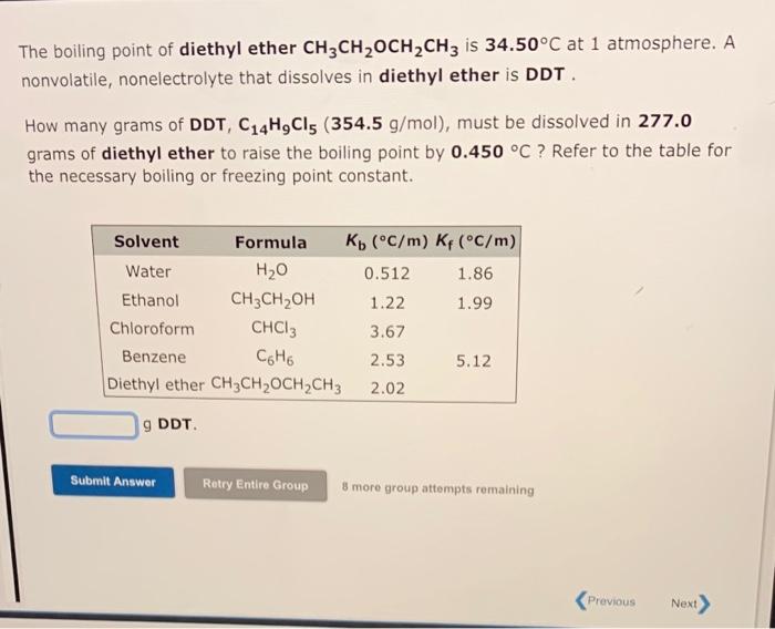 Solved The boiling point of diethyl ether CH3CH2OCH2CH3 is | Chegg.com