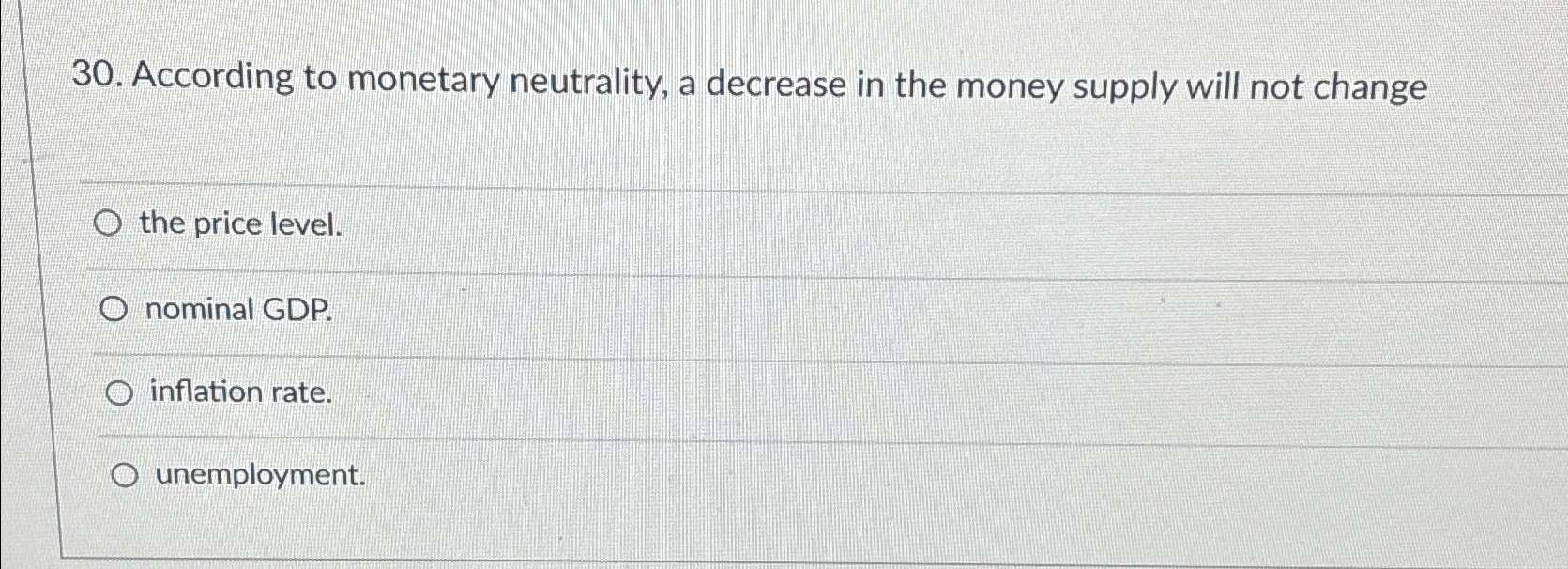Solved According to monetary neutrality, a decrease in the | Chegg.com