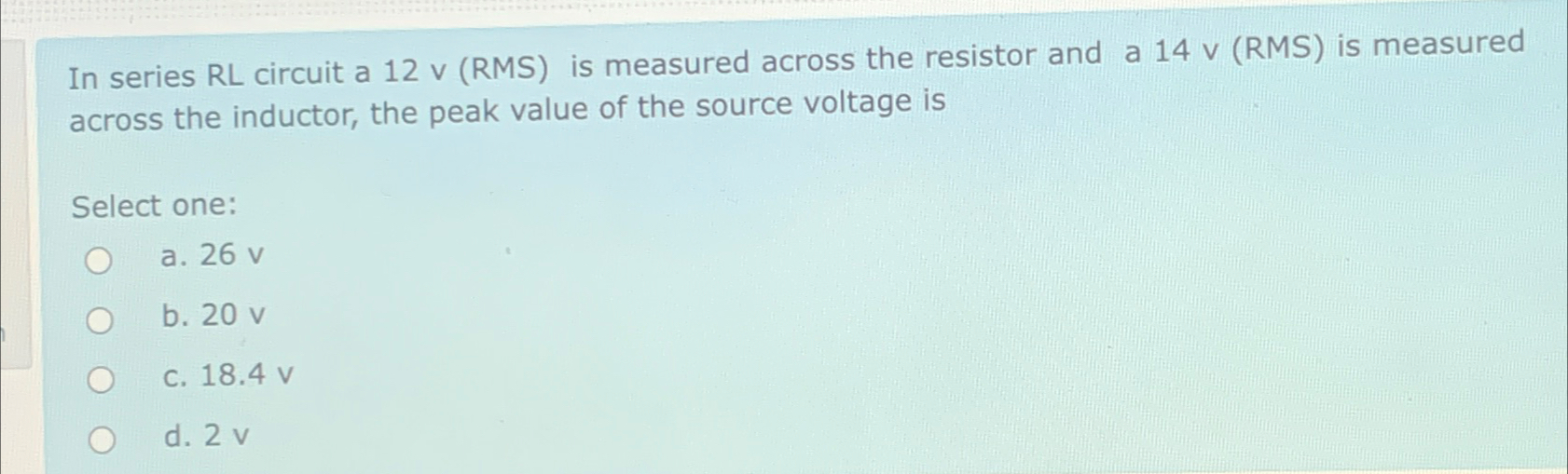 Solved In series RL circuit a 12 ﻿v (RMS) ﻿is measured | Chegg.com