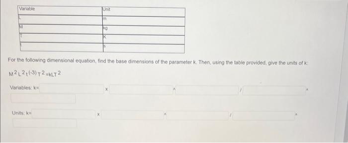 Solved For the following dimensional equation, find the base | Chegg.com