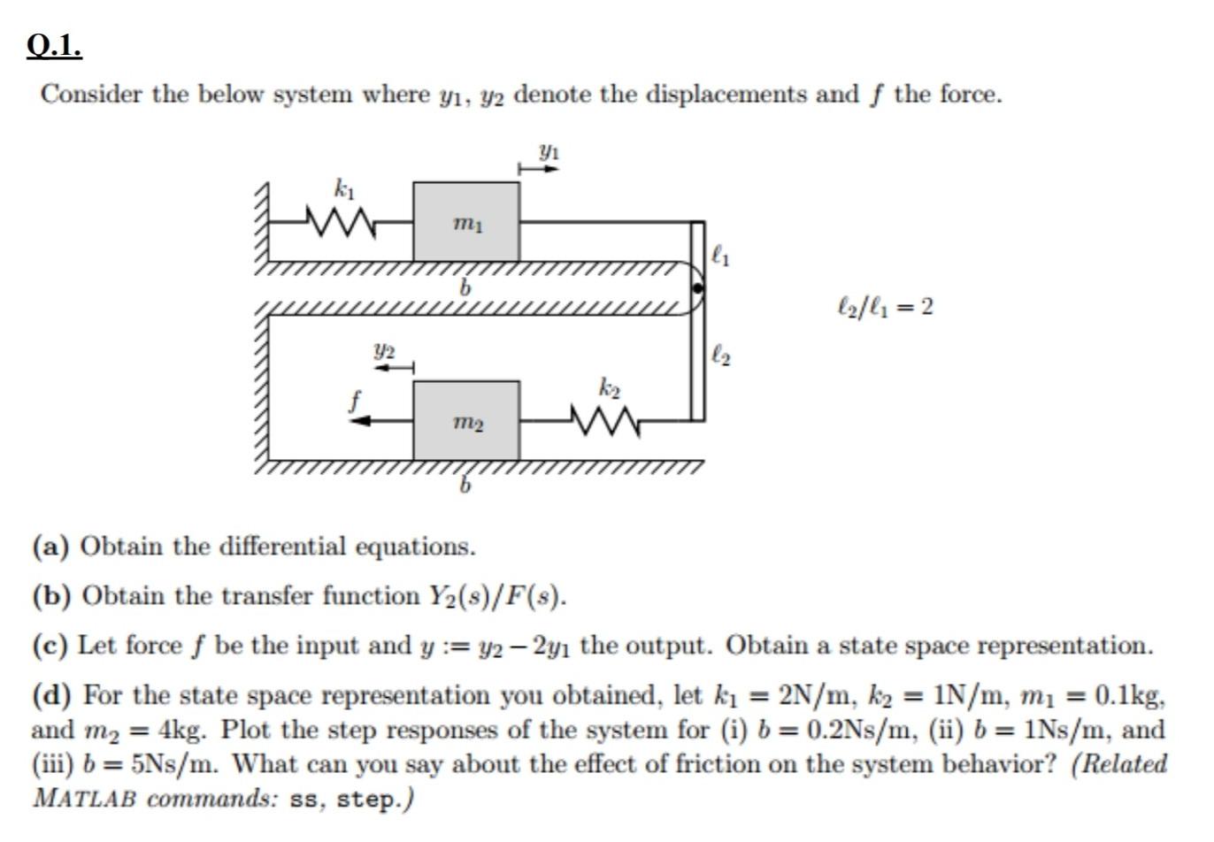 Solved Consider the below system where y1,y2 denote the | Chegg.com