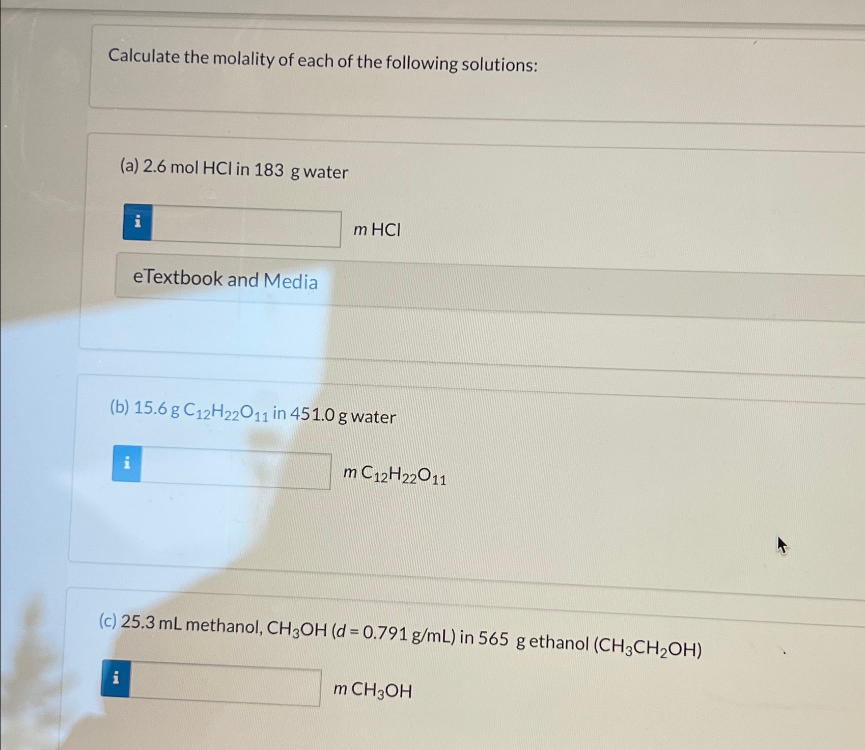 Solved Calculate the molality of each of the following | Chegg.com