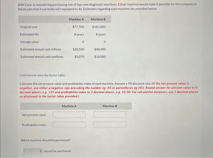 BAK Corp. is considering purchasing one of two new | Chegg.com