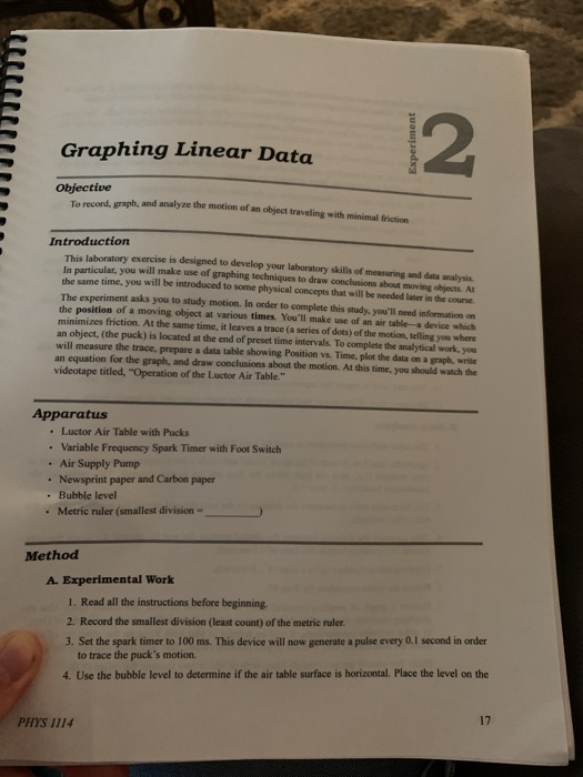 Graphing Linear Data Experiment 12 Objective To | Chegg.com