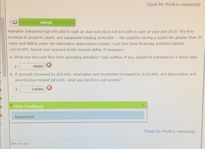 Solved Check My Work (2 remaining) eBook Hampton Industries | Chegg.com
