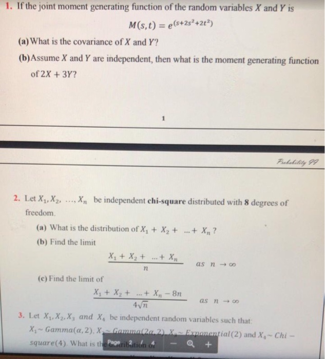 Solved 1 If The Joint Moment Generating Function Of The