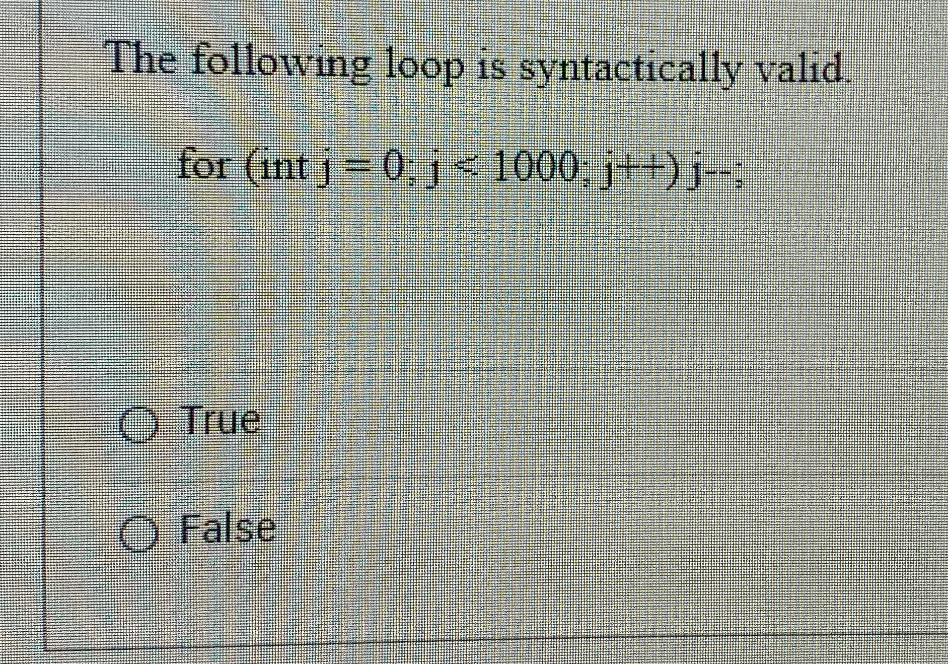 Solved The following loop is syntactically valid.for (int | Chegg.com