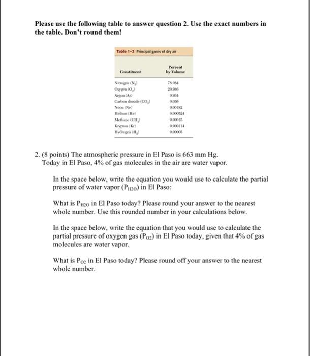 Solved Please use the following table to answer question 2. | Chegg.com