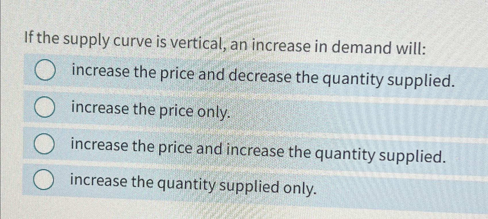 Solved If the supply curve is vertical, an increase in | Chegg.com