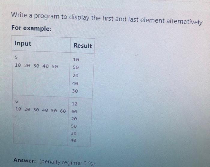 Solved Write a program to display the first and last element | Chegg.com