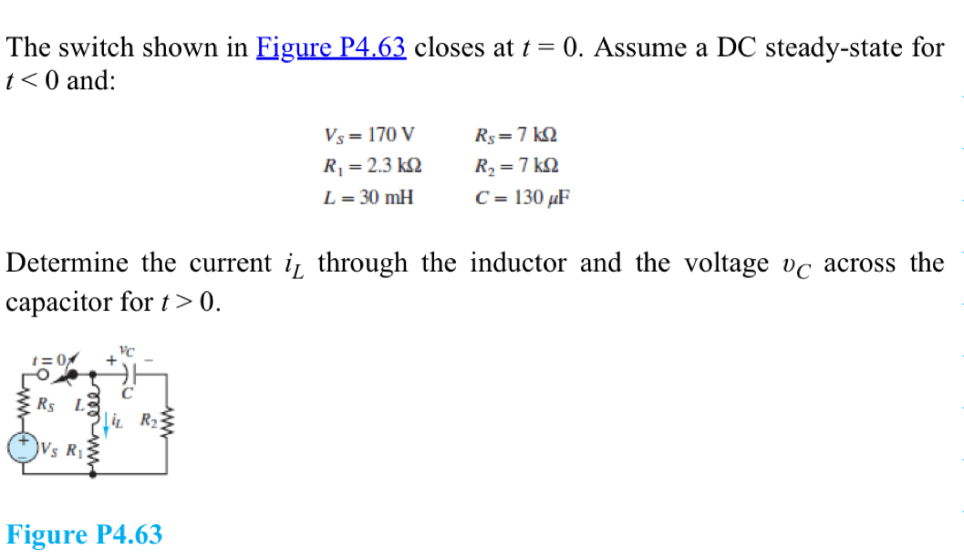 Solved The switch shown in Figure P4.63 ﻿closes at t=0. | Chegg.com
