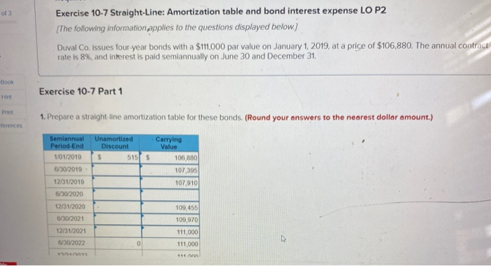 Solved of 3 Exercise 10-7 Straight-Line: Amortization table | Chegg.com