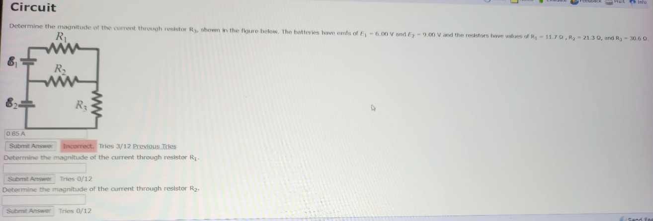 Solved CircuitDetermine the magnitude of the current through | Chegg.com