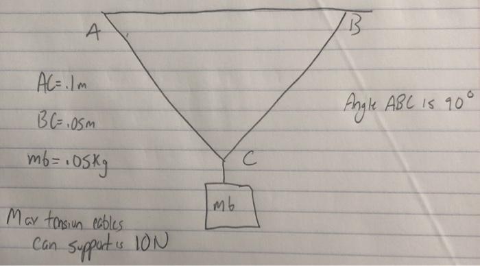 Solved А A B AC=./m Angle ABC is 90 BG.OSM mb= 105kg с C mb | Chegg.com