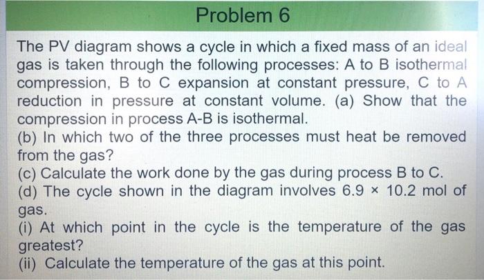 Solved Problem 6 The PV diagram shows a cycle in which a | Chegg.com