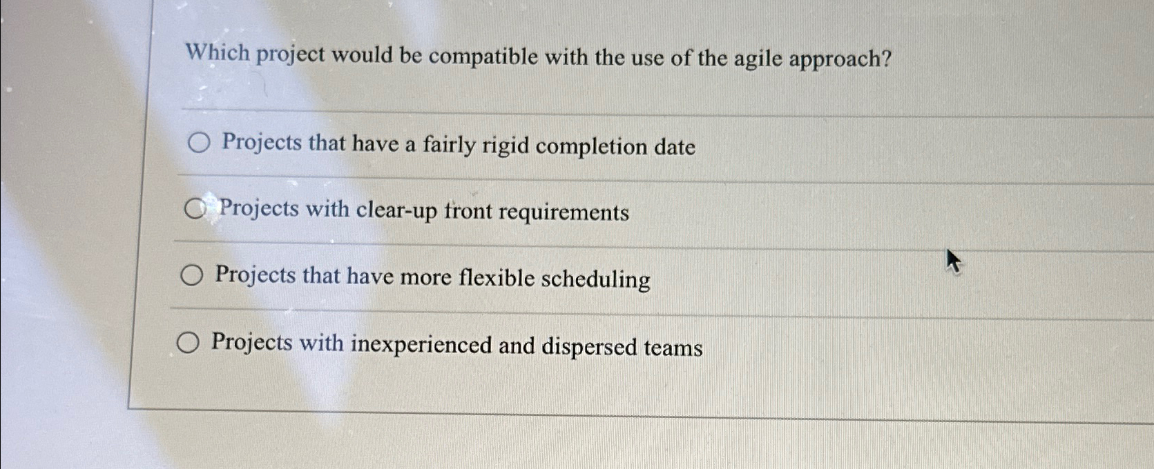 Solved Which project would be compatible with the use of the | Chegg.com