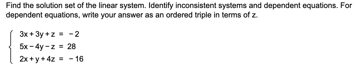 Solved Find the solution set of the linear system. Identify | Chegg.com