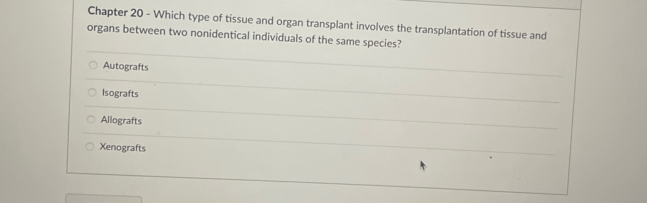 Solved Chapter 20 - ﻿Which type of tissue and organ | Chegg.com