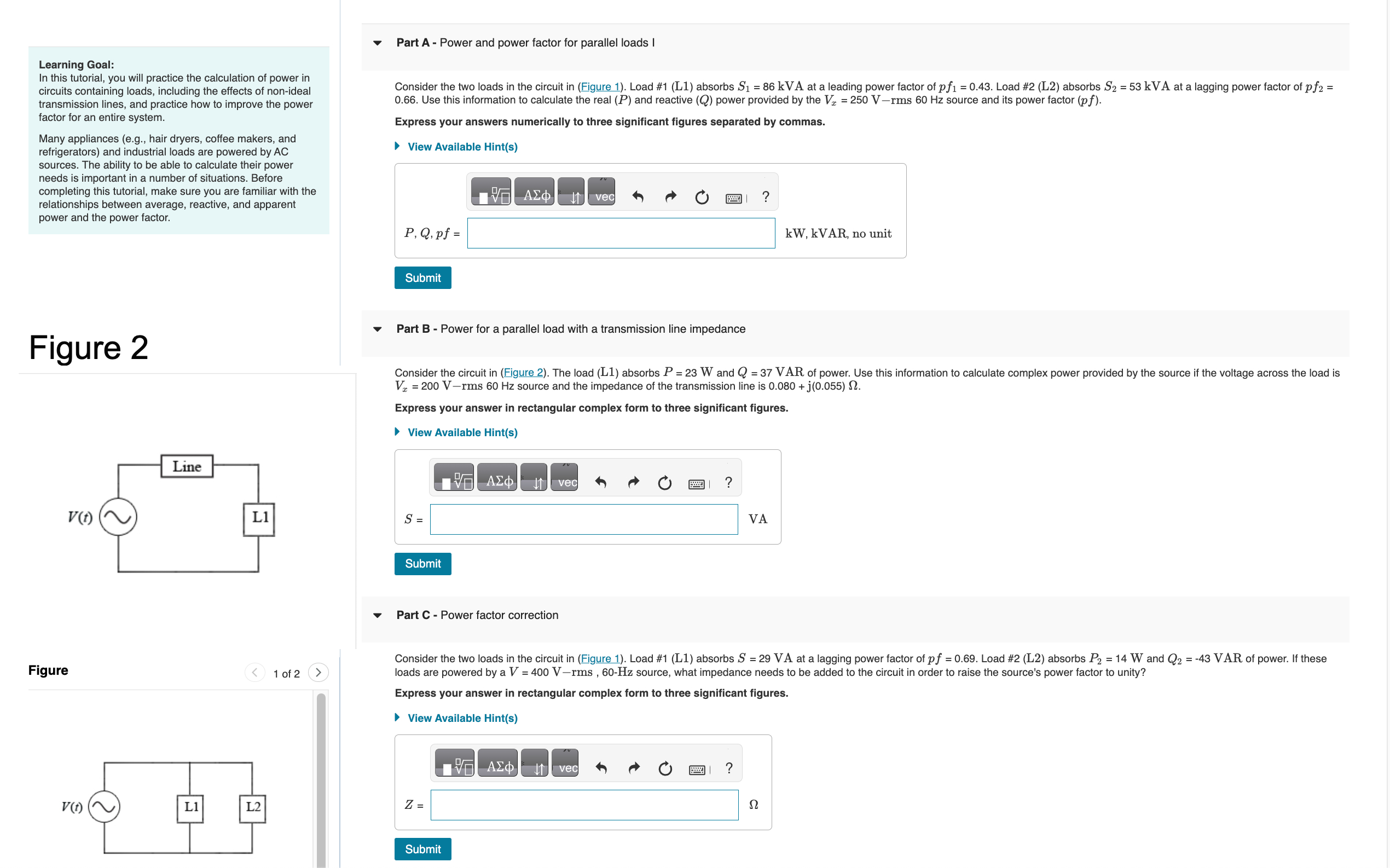 Solved Part A - ﻿Power and power factor for parallel loads | Chegg.com