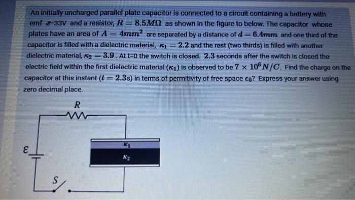 Solved An initially uncharged parallel plate capacitor is | Chegg.com