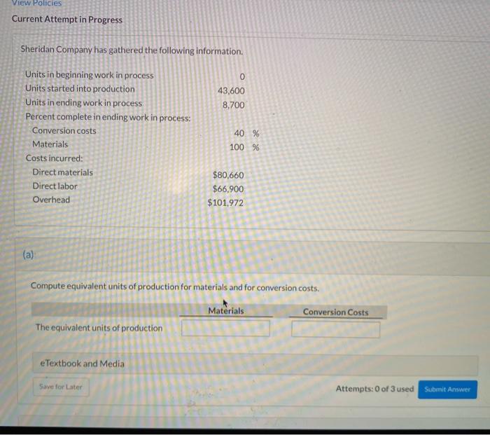 Solved View Policies Current Attempt in Progress Sheridan | Chegg.com