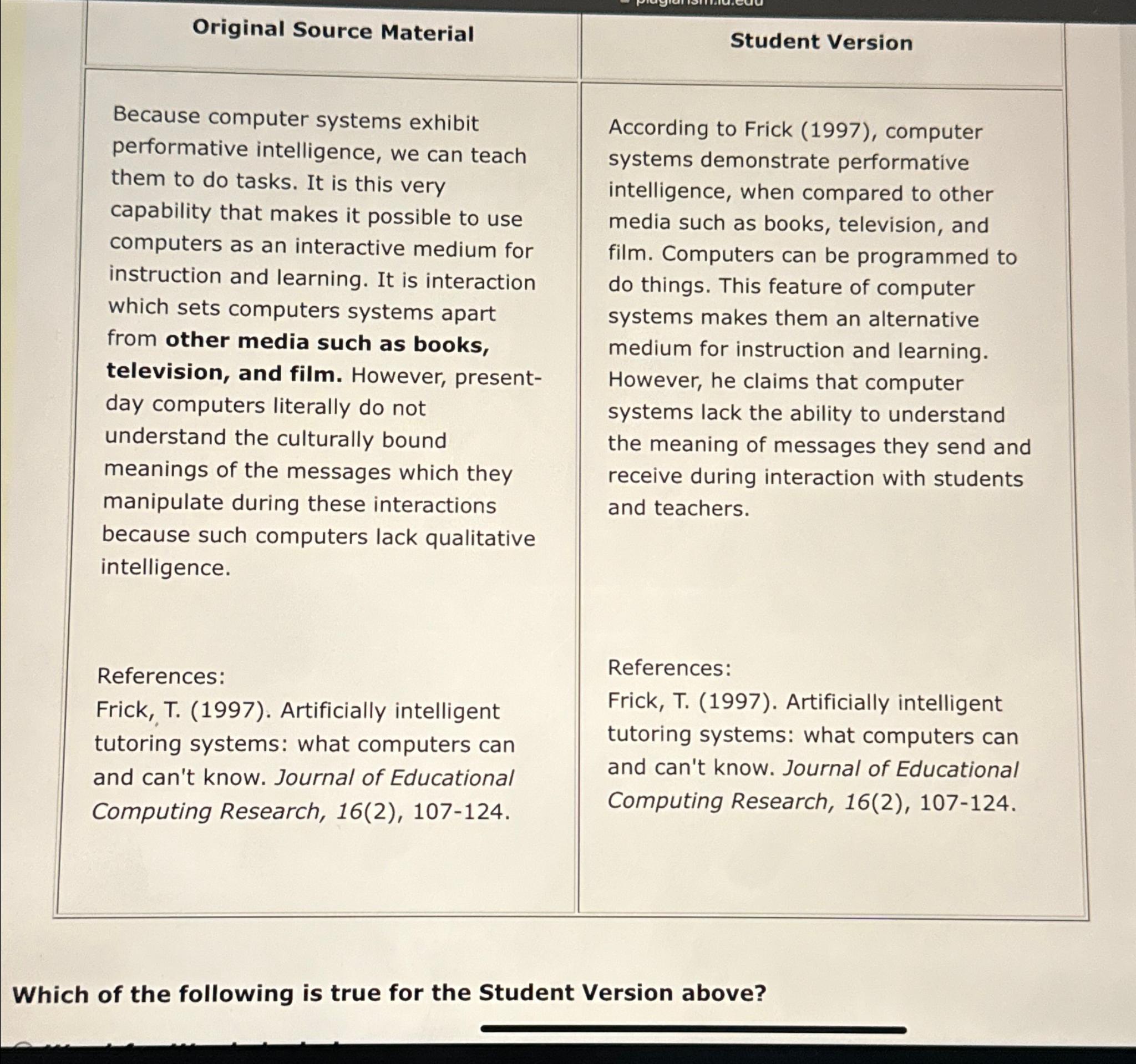 Solved \table[[Original Source Material,Student | Chegg.com