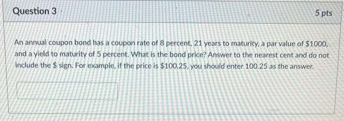 Solved An annual coupon bond has a coupon rate of 8 percent, | Chegg.com