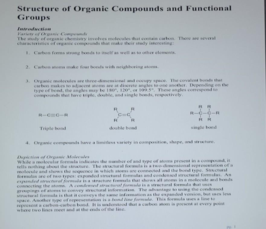 Solved Structure of Organic Compounds and Functional Groups | Chegg.com