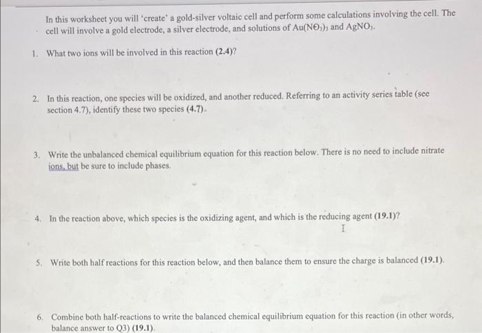 Solved In this worksheet you will 'create' a gold-silver | Chegg.com