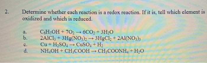 Solved Determine whether each reaction is a redox reaction. | Chegg.com