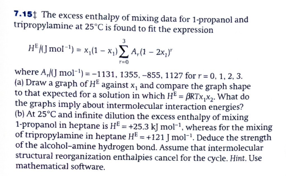 Solved 7.15 ﻿The excess enthalpy of mixing data for | Chegg.com