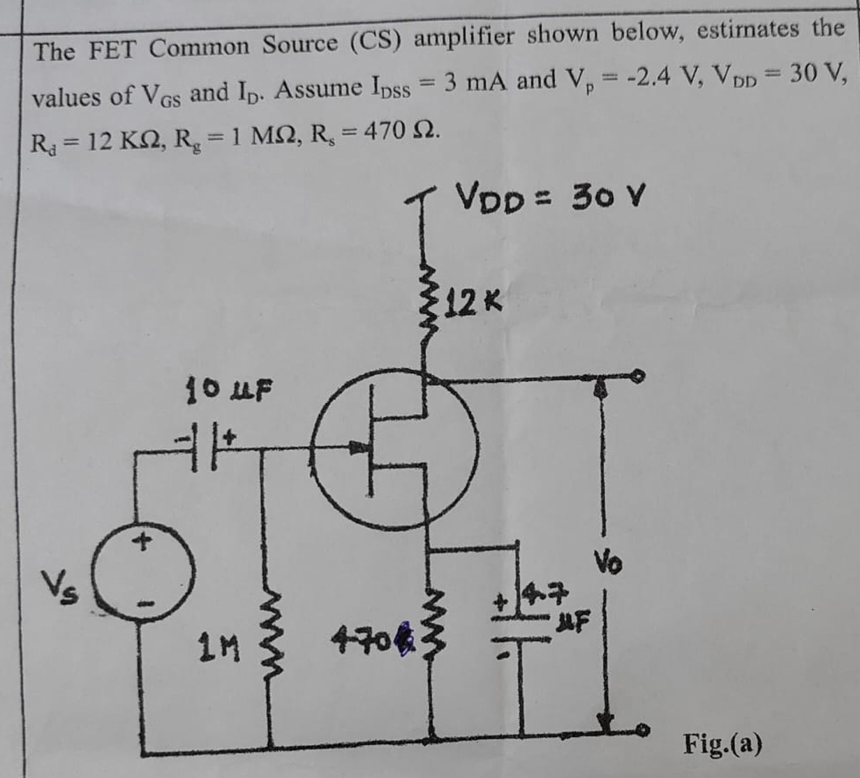Solved The FET Common Source (CS) ﻿amplifier shown below, | Chegg.com