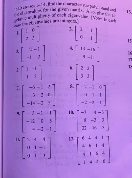 Solved In Exercises 1-14, find the characteristic polynomial | Chegg.com