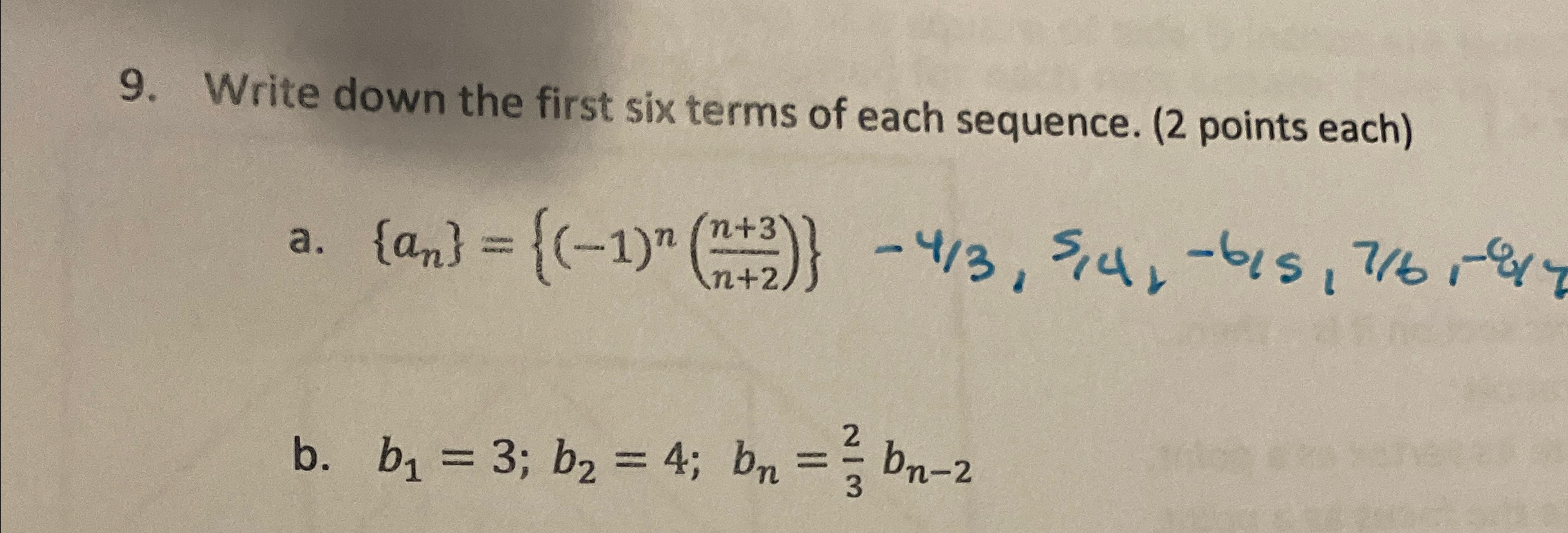 Solved Write down the first six terms of each sequence. (2 | Chegg.com