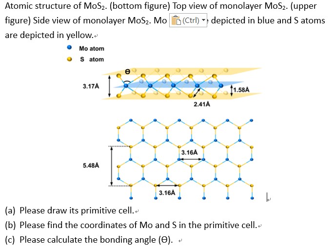 Solved Atomic structure of MoS2. (bottom figure) ﻿Top view | Chegg.com