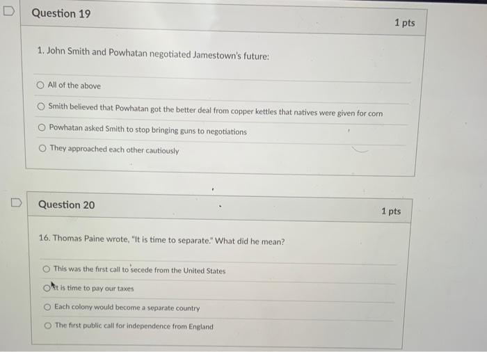 1. John Smith and Powhatan negotiated Jamestown's | Chegg.com
