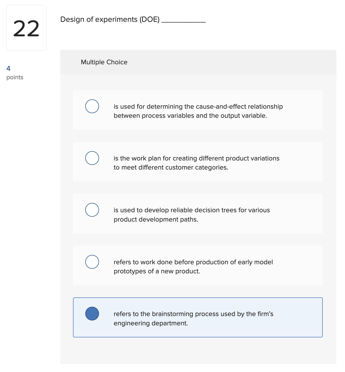 Solved Design of experiments (DOE)Multiple Choiceis used for | Chegg.com