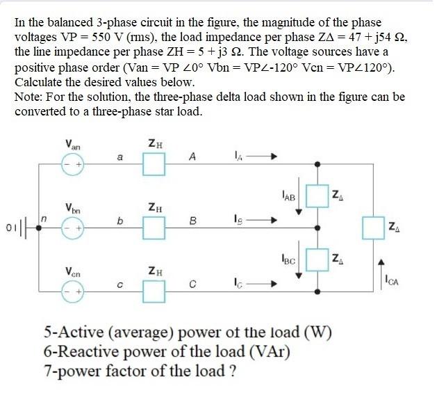 Solved In the balanced 3-phase circuit in the figure, the | Chegg.com