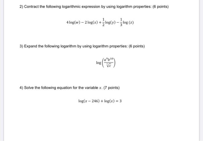 Solved 2) Contract the following logarithmic expression by | Chegg.com