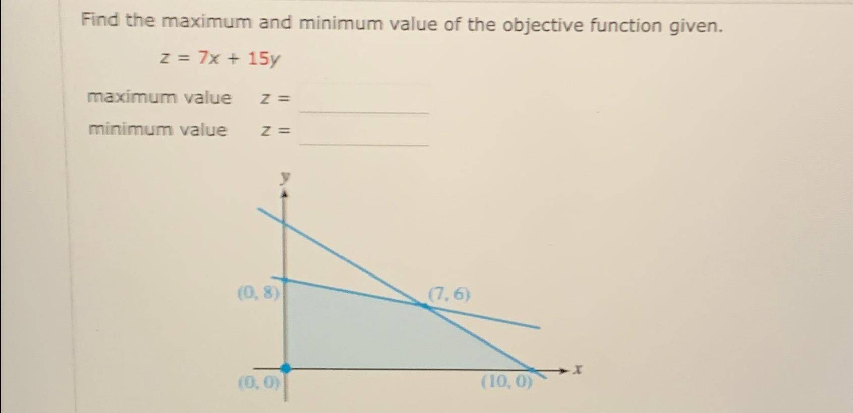Solved Find the maximum and minimum value of the objective | Chegg.com
